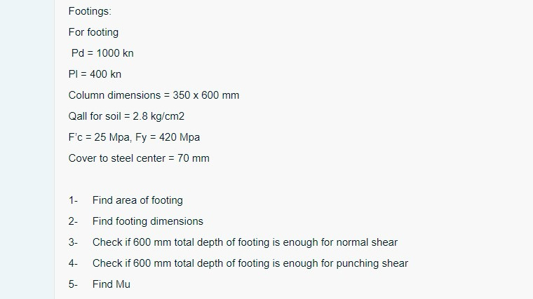 Solved Footings:For footingPd=1000kn?PI =400knColumn | Chegg.com