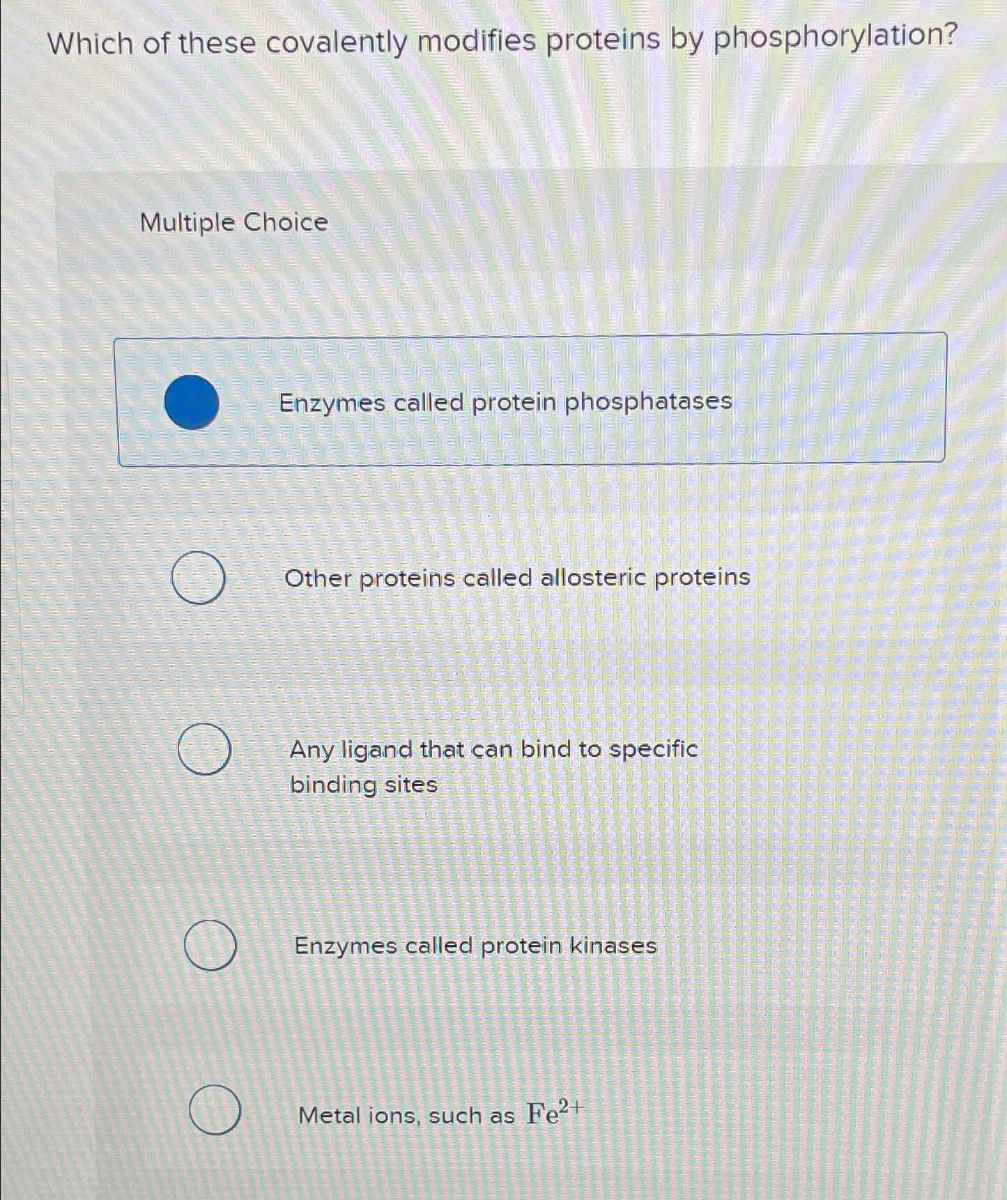 Solved Which of these covalently modifies proteins by | Chegg.com