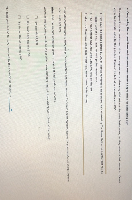 Solved 4. Comparing the expenditure and resource cost-income | Chegg.com