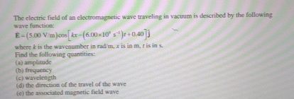 Solved The electric field of an clectromagnetic wave | Chegg.com
