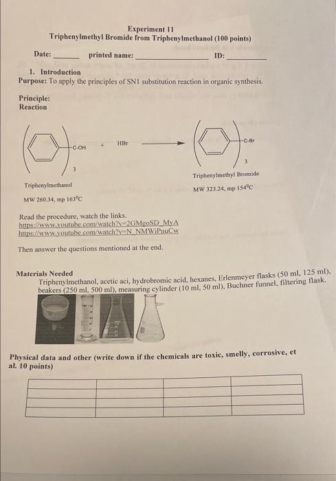 Solved Experiment 11 Triphenylmethyl Bromide from | Chegg.com