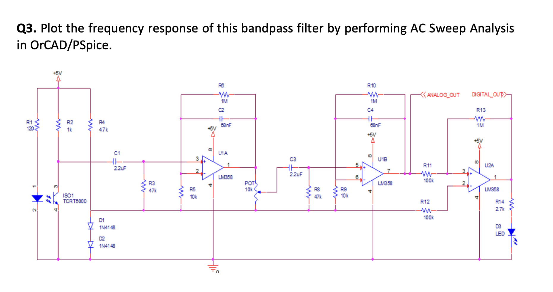 Solved Q3. ﻿Plot the frequency response of this bandpass | Chegg.com