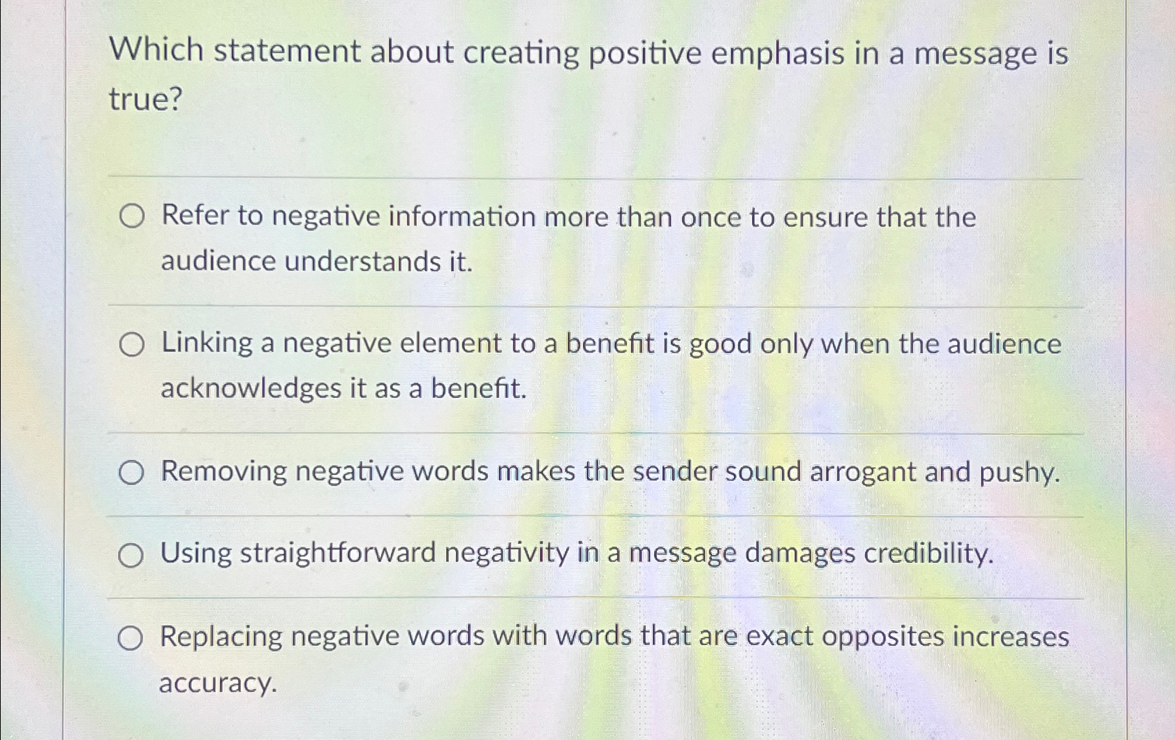 Solved Which statement about creating positive emphasis in a | Chegg.com