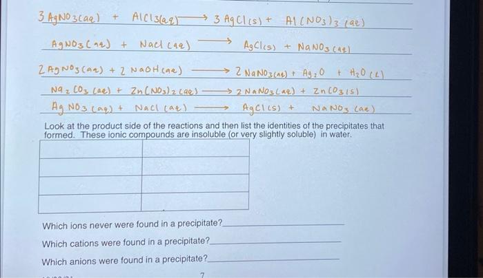 Solved 3 AgNO3(aq) + AlCl3/2017 3 Ag Cl(s) + AL(NO3)3 (ae) | Chegg.com