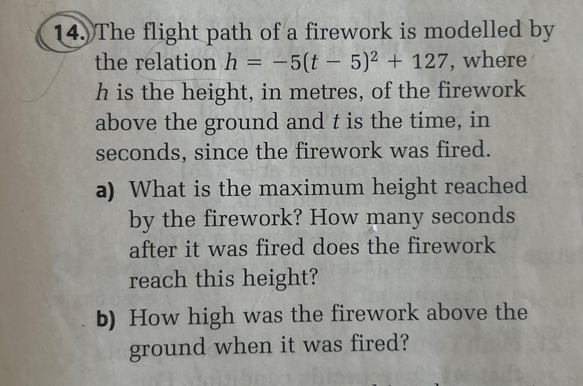 Solved 14.) ﻿The flight path of a firework is modelled by | Chegg.com