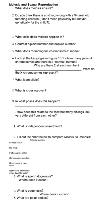 Solved Meiosis and Sexual Reproduction 1. What does meiosis | Chegg.com
