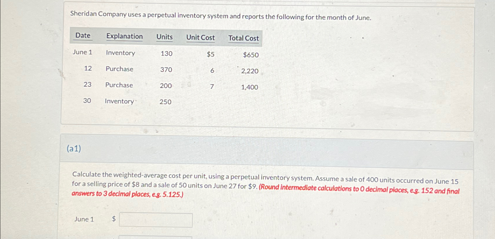 Solved Sheridan Company uses a perpetual inventory system | Chegg.com
