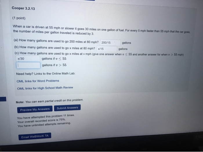 Solved Cooper 3.2.13 (1 point) When a car is driven at 55 | Chegg.com ...
