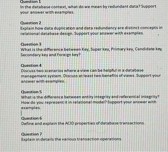 Solved In the database context, what do we mean by redundant | Chegg.com