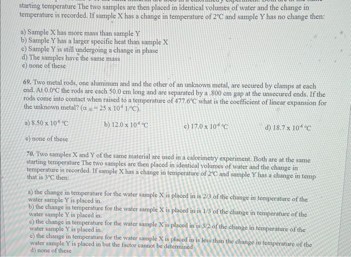 Solved 65. Object X has a greater internal energy than | Chegg.com