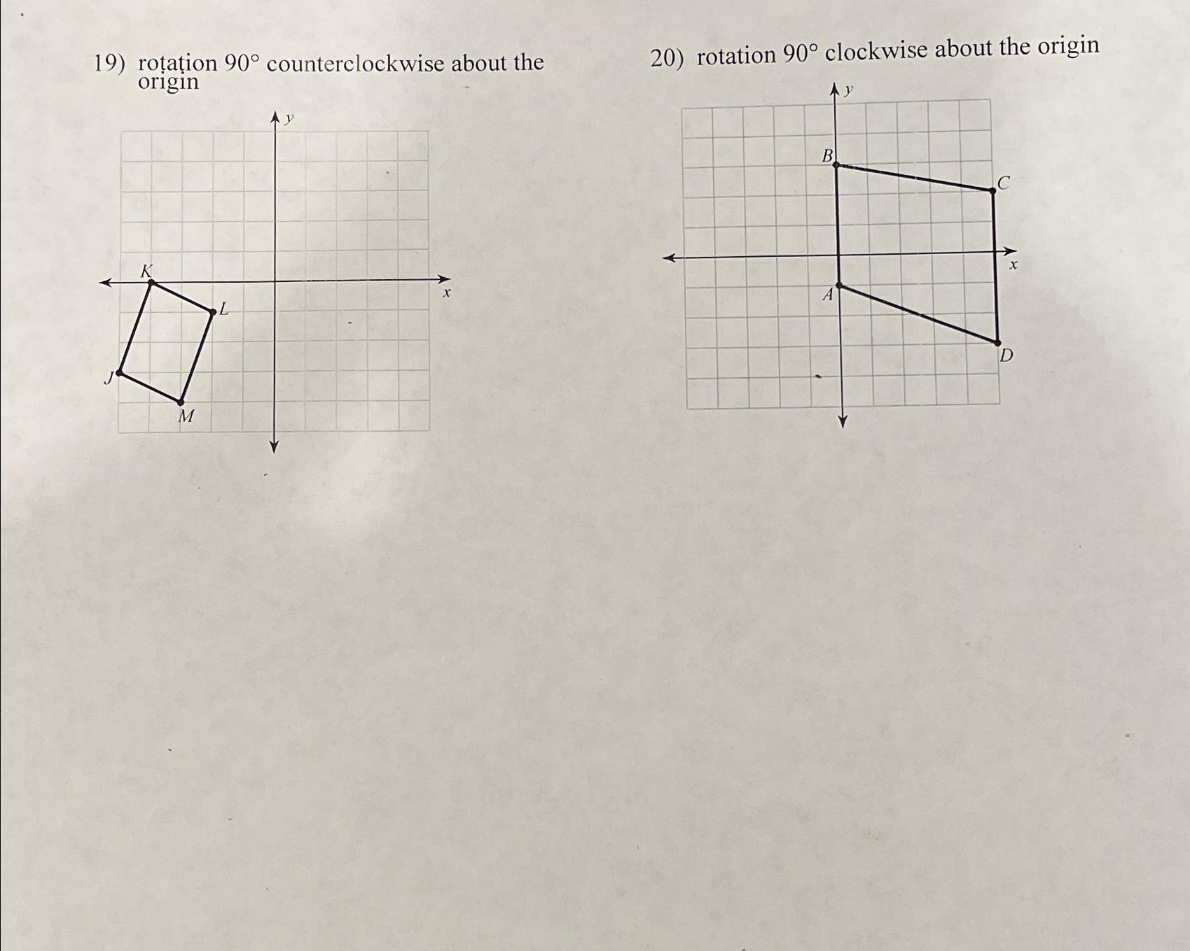 Solved rotation 90° ﻿counterclockwise about therotation 90° | Chegg.com