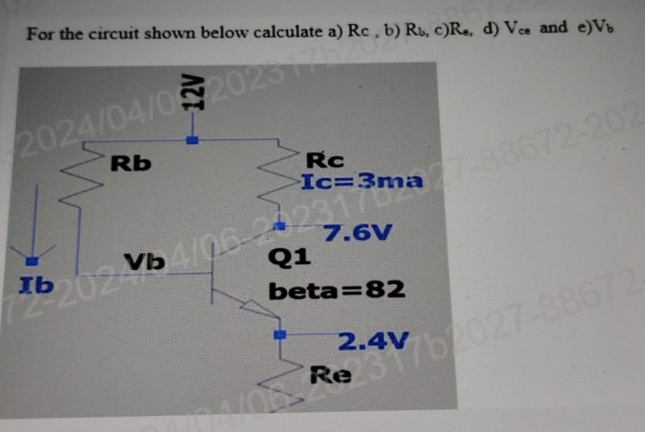 Solved For the circuit shown below calculate a) Rc, | Chegg.com