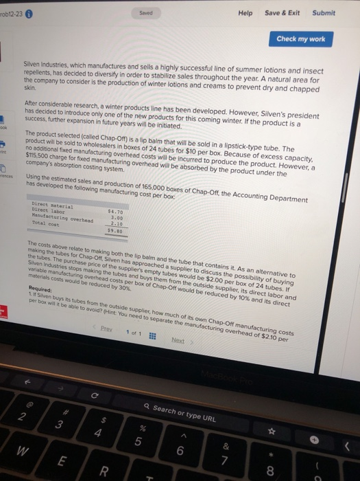 Solved ob 12-23 Saved Help Save & Exit Submit Check my work | Chegg.com