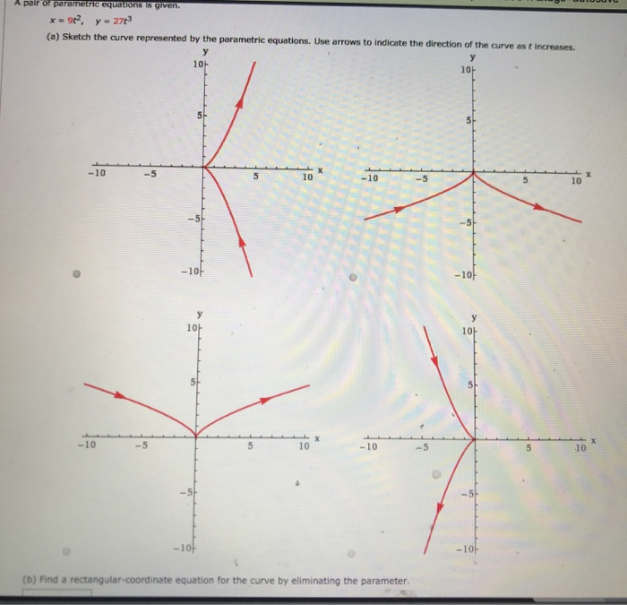 Solved A pair of parametric equations is given. x 9t2, y- 27 | Chegg.com