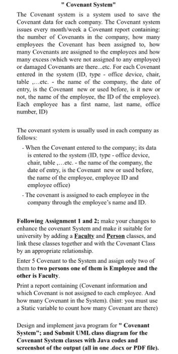 Solved "Covenant System" The Covenant system is a system | Chegg.com