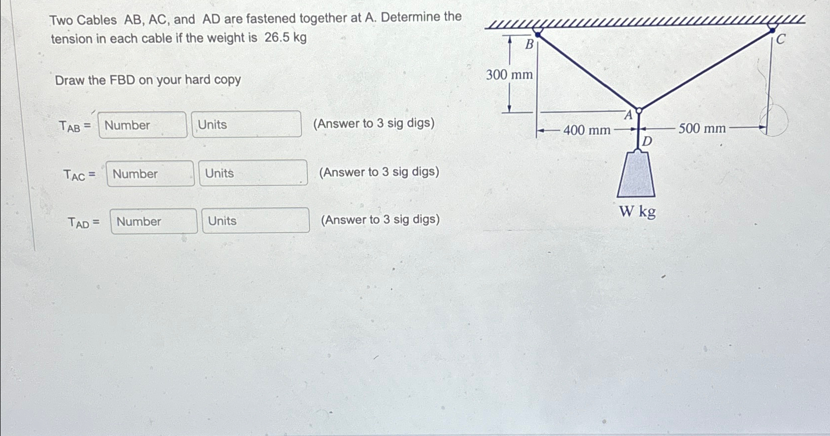Solved Two Cables AB,AC, ﻿and AD ﻿are fastened together at | Chegg.com