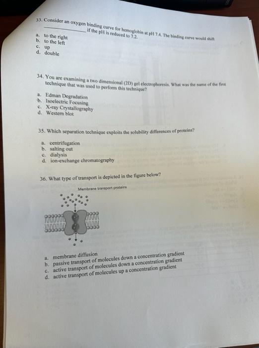Solved 33. Consider an oxygen binding curve for hemoglobie | Chegg.com