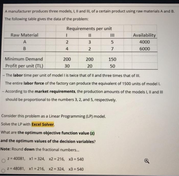 Solved A manufacturer produces three models, I, II and III | Chegg.com