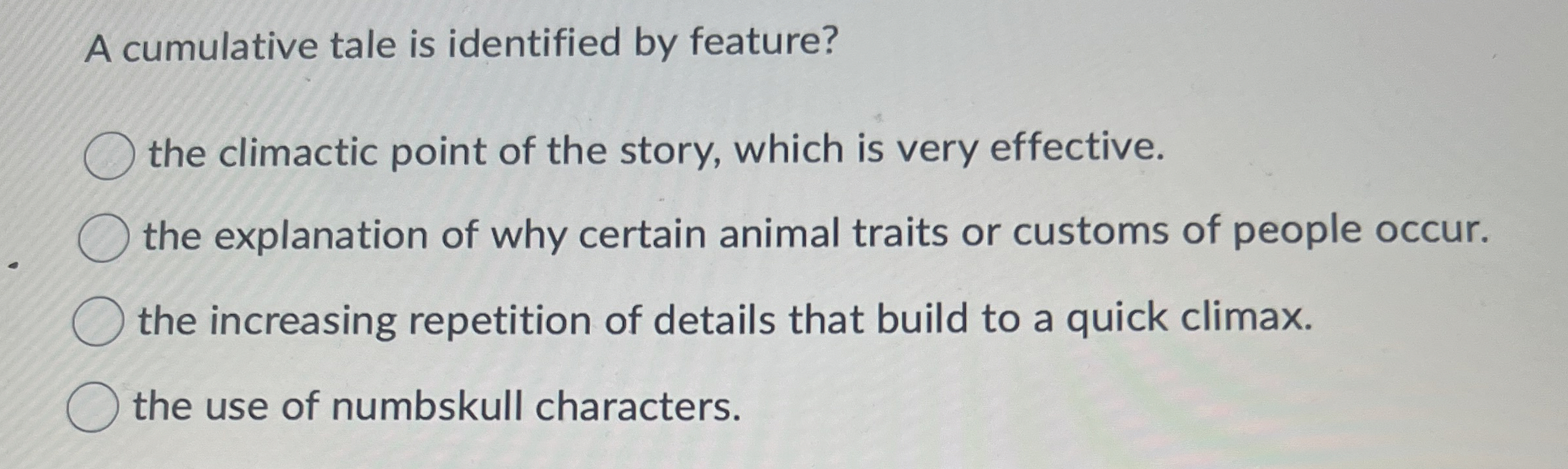 Solved A cumulative tale is identified by feature?the | Chegg.com