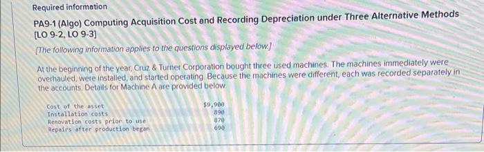 Solved Required information PA9-1 (Algo) Computing | Chegg.com