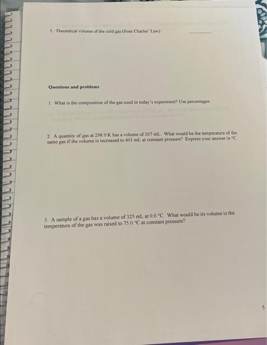 Solved 5. Theoretical volume of the cold gas (from Charles' | Chegg.com