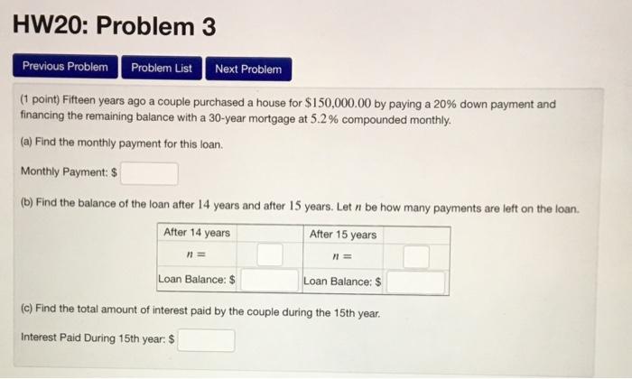 Solved Hw20 Problem 3 Previous Problem Problem List Next