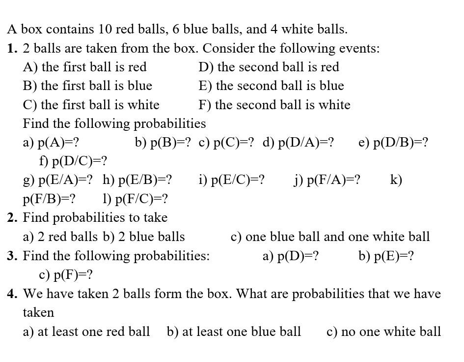 Solved A box contains 10 red balls, 6 blue balls, and 4 | Chegg.com