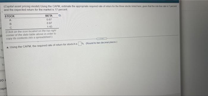 Solved (Copital asset pricing moden Using the CAPM estimate | Chegg.com