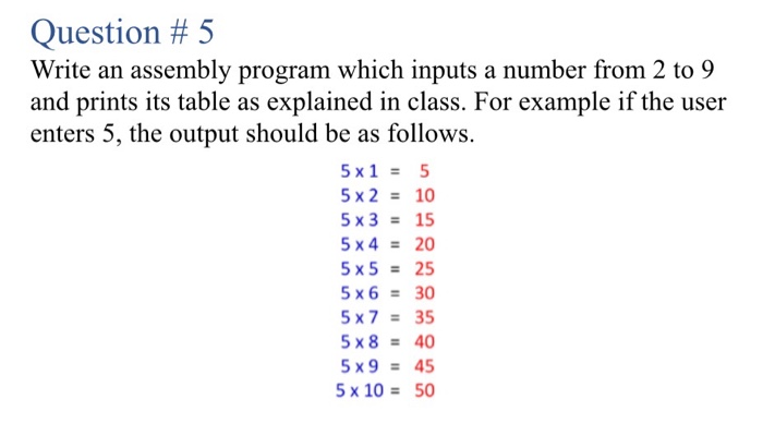 Solved Question # 5 Write an assembly program which inputs a | Chegg.com
