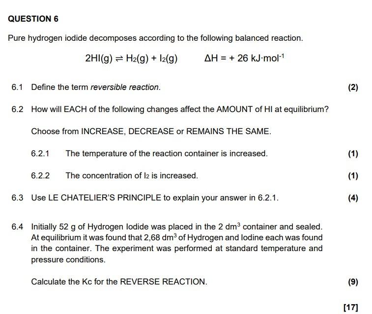 Solved Pure hydrogen iodide decomposes according to the | Chegg.com