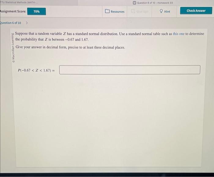 Solved Suppose That A Random Variable Z Has A Standard 