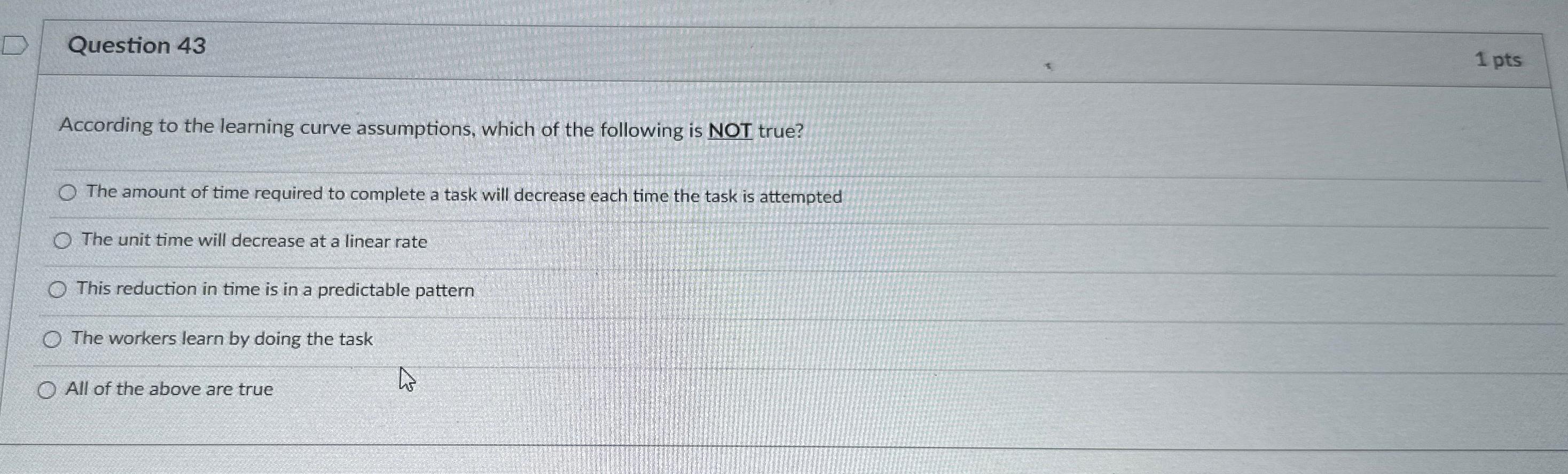 Solved Question 431 ﻿ptsAccording to the learning curve | Chegg.com