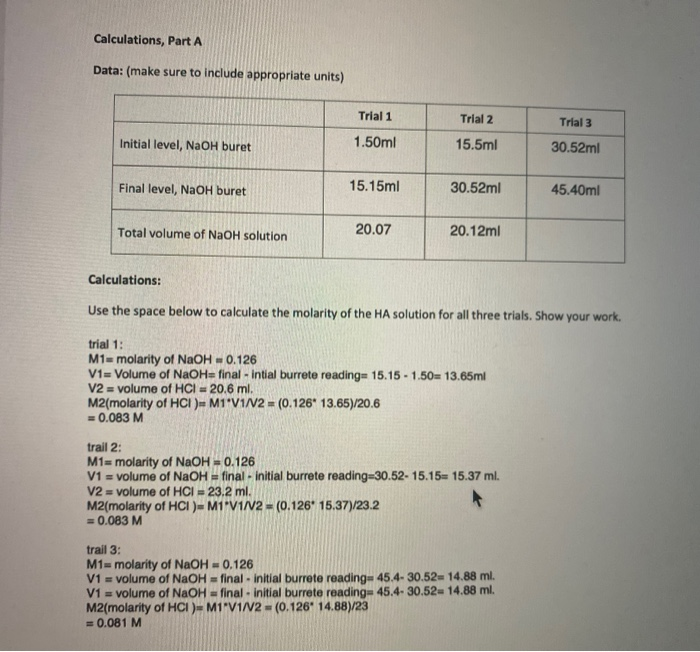 Solved Calculations, Part A Data: (make sure to include | Chegg.com