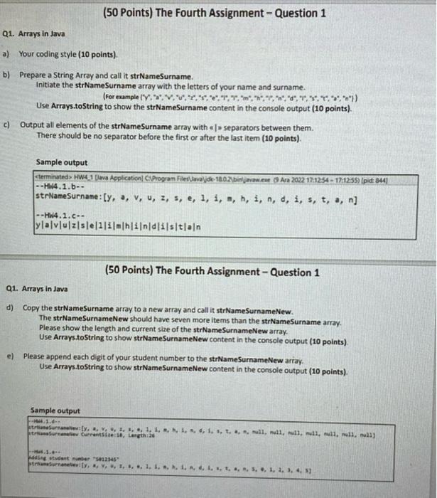 Solved Q1. Arrays in Java a) Your coding style (10 points). | Chegg.com