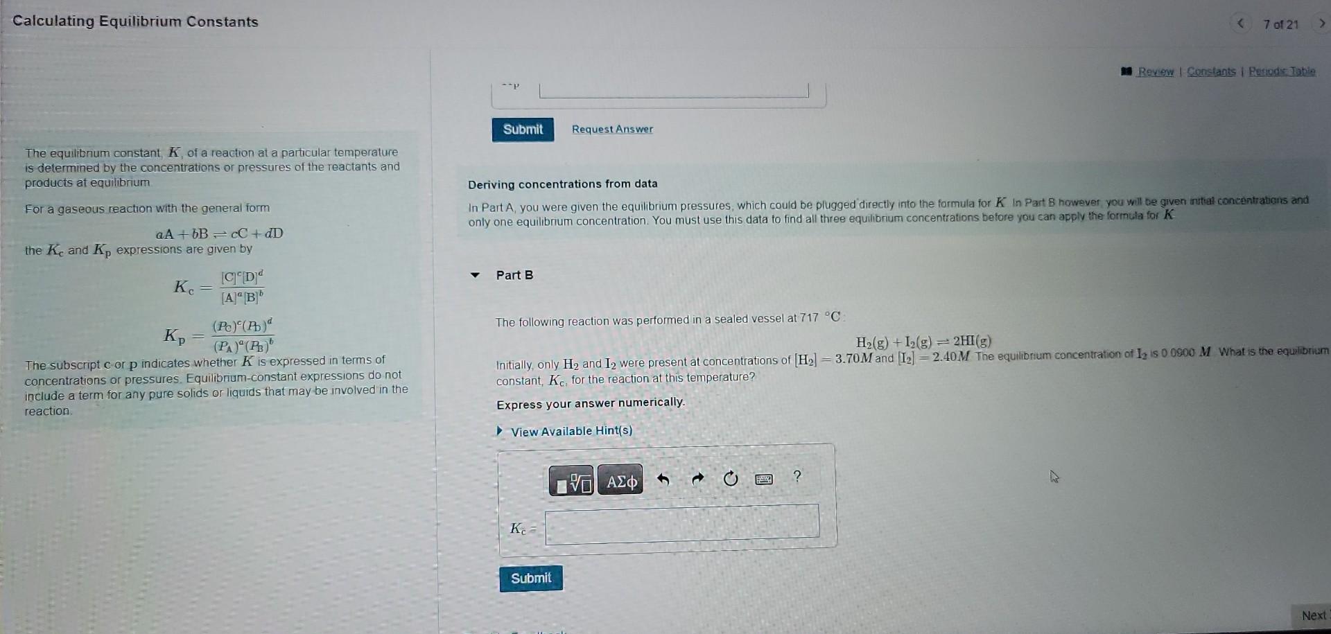 Solved Calculating Equilibrium Constants Part A The | Chegg.com