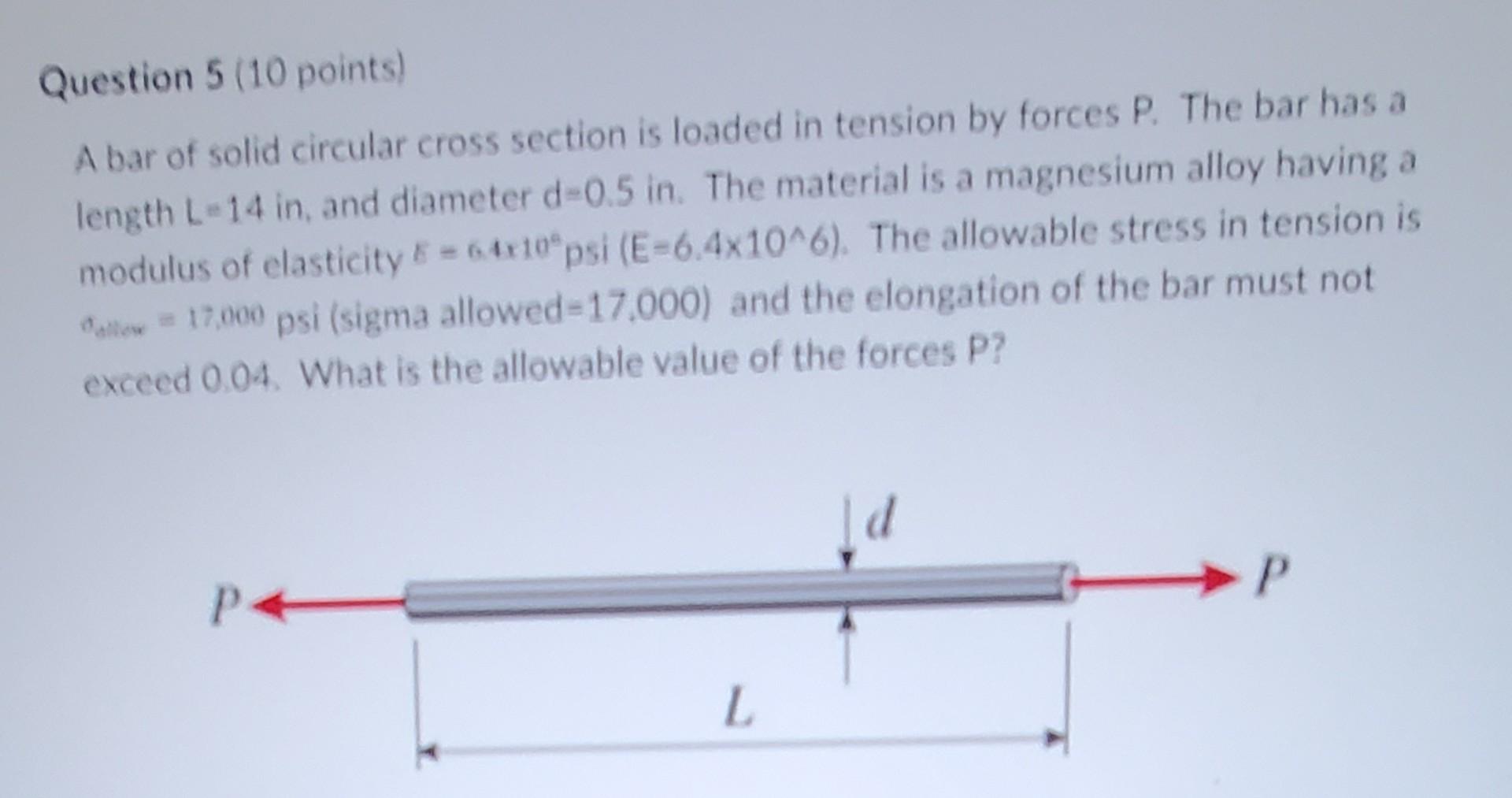 Solved Question 5 (10 points) A bar of solid circular cross | Chegg.com