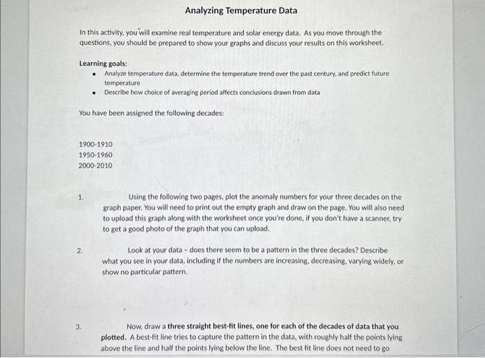 Solved Analyzing Temperature Data In this activity, you will | Chegg.com