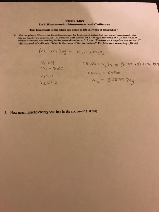 Solved PHYS 1403 Lab Homework-Momentum and Collisions This | Chegg.com