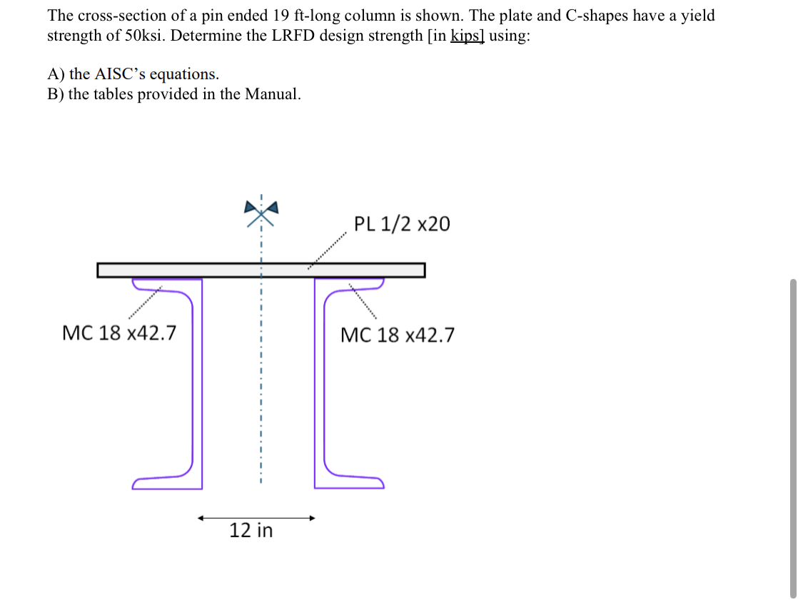 Solved The cross-section of a pin ended 19ft-long column is | Chegg.com