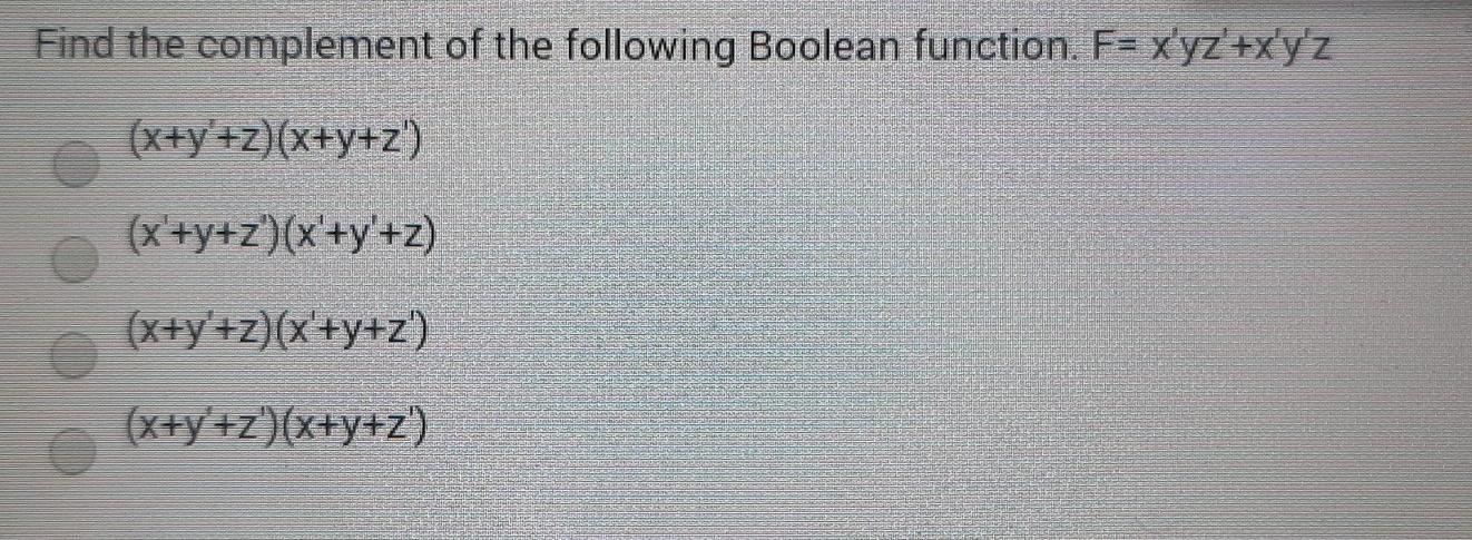 Solved Find the complement of the following Boolean | Chegg.com