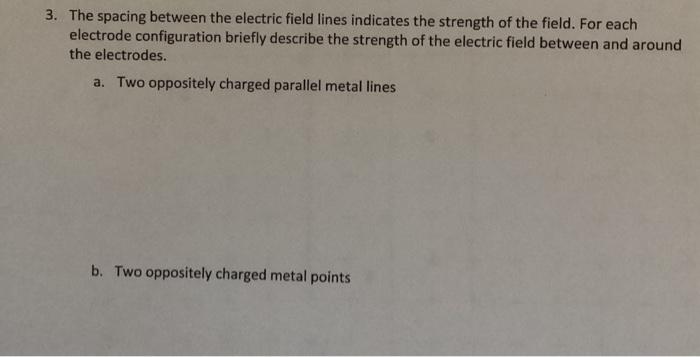 Solved 3. The spacing between the electric field lines | Chegg.com