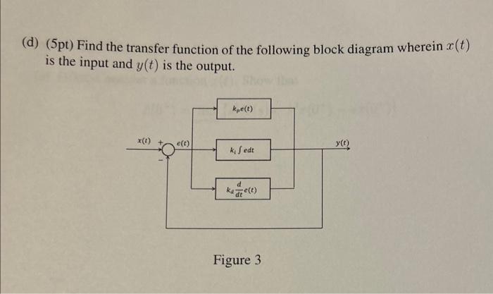Solved (d) (5pt) Find the transfer function of the following | Chegg.com