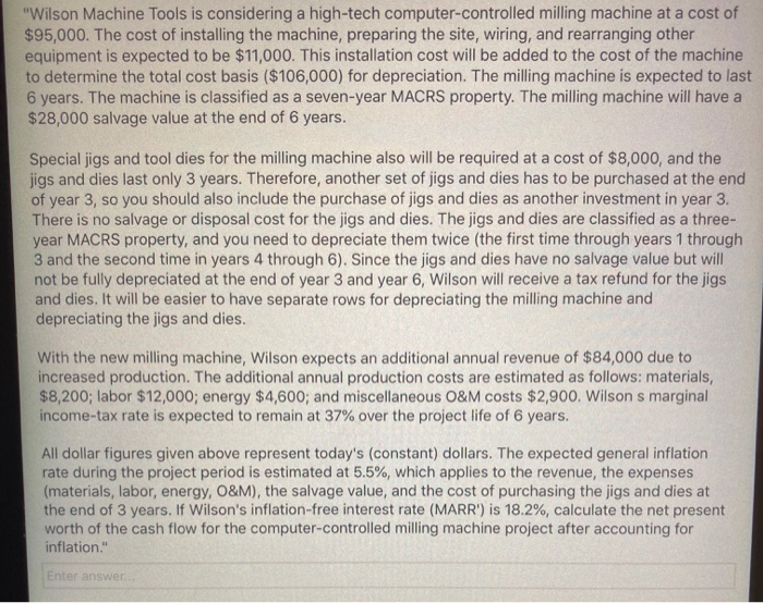 Solved "Wilson Machine Tools is considering a high-tech | Chegg.com