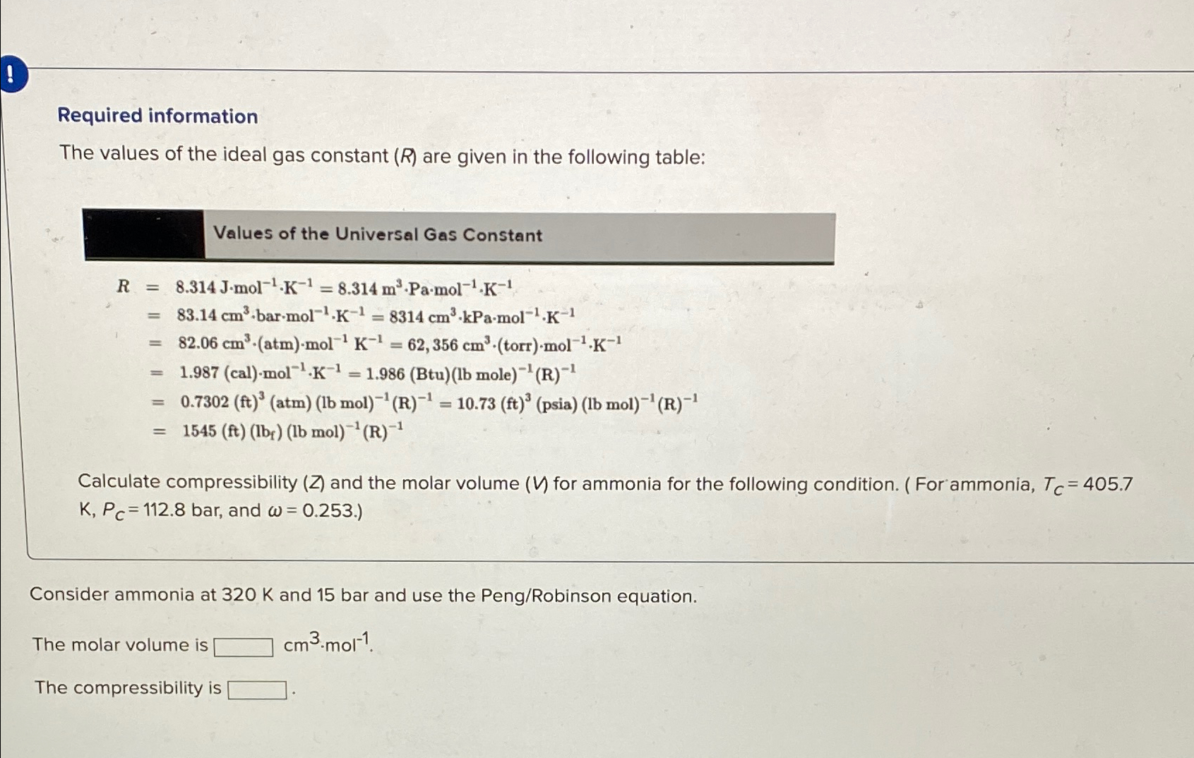 Solved Required informationThe values of the ideal gas | Chegg.com