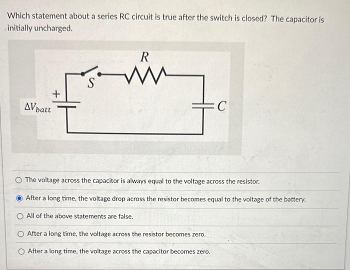 Solved Which statement about a series RC circuit is true | Chegg.com