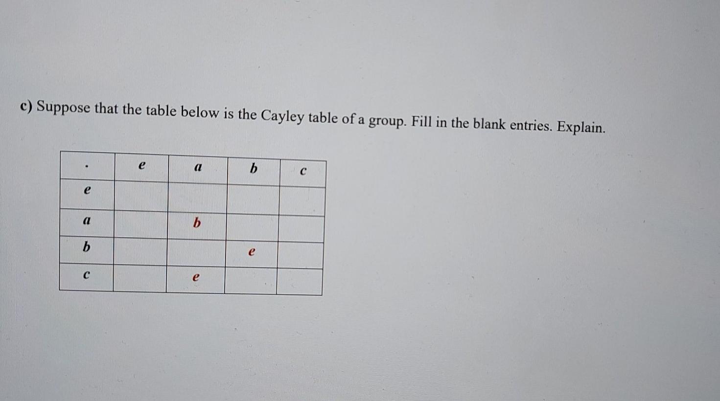 Solved c) Suppose that the table below is the Cayley table | Chegg.com