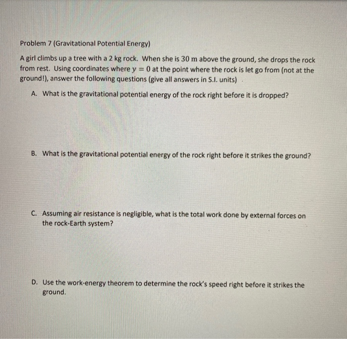Solved Problem 7 (Gravitational Potential Energy) A girl | Chegg.com
