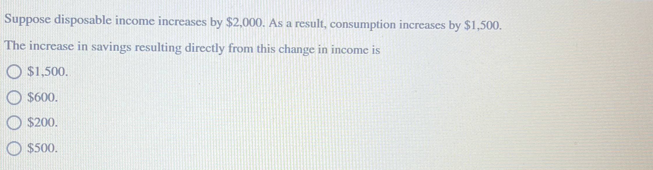 Solved Suppose disposable income increases by $2,000. ﻿As a | Chegg.com