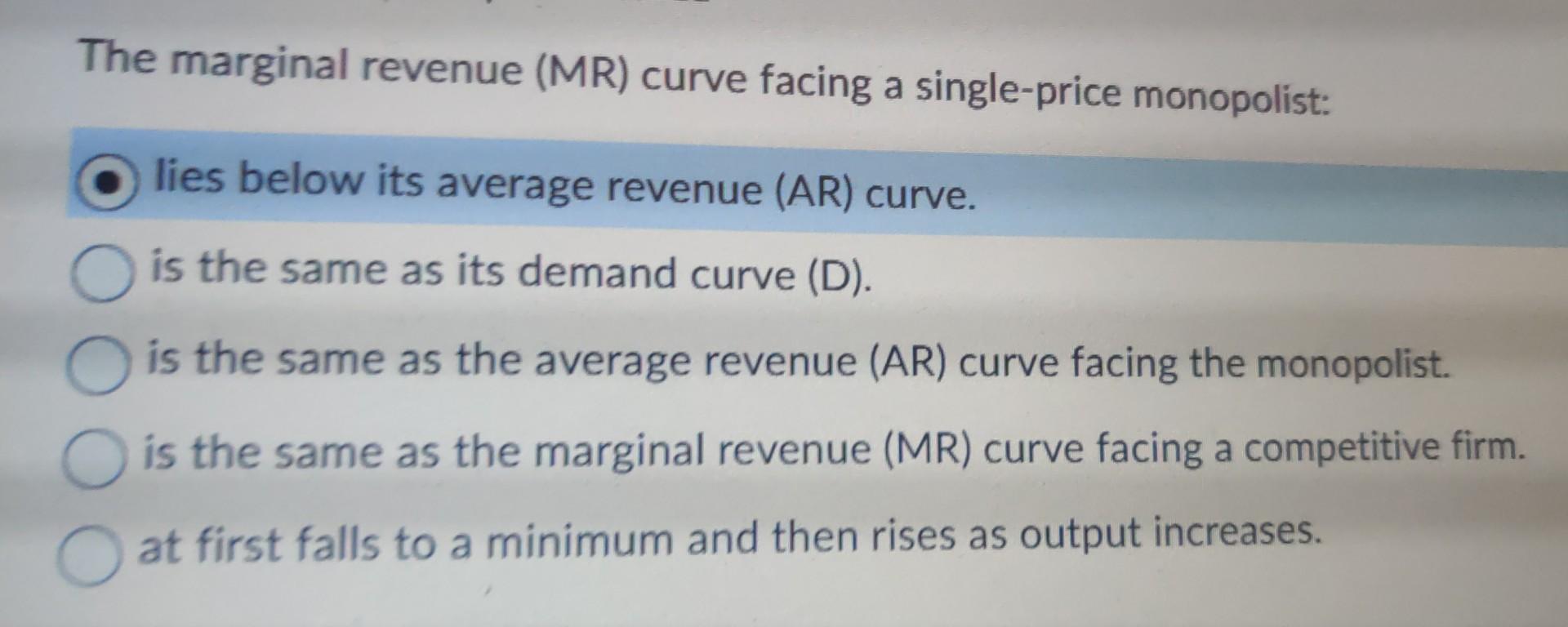 Solved The marginal revenue (MR) curve facing a single-price | Chegg.com