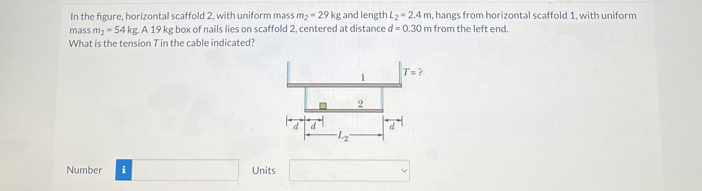 Solved In the figure, horizontal scaffold 2 , ﻿with uniform | Chegg.com